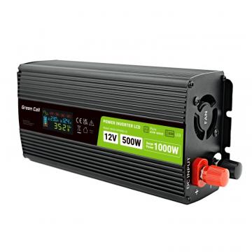 Green Cell PowerInverter LCD 12 V 500 W/1000 W Pure sine wave inverter ...